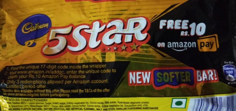Buy ₹10 Cadbury Five Star chocolate and Get free ₹10 Amazon Gift ...